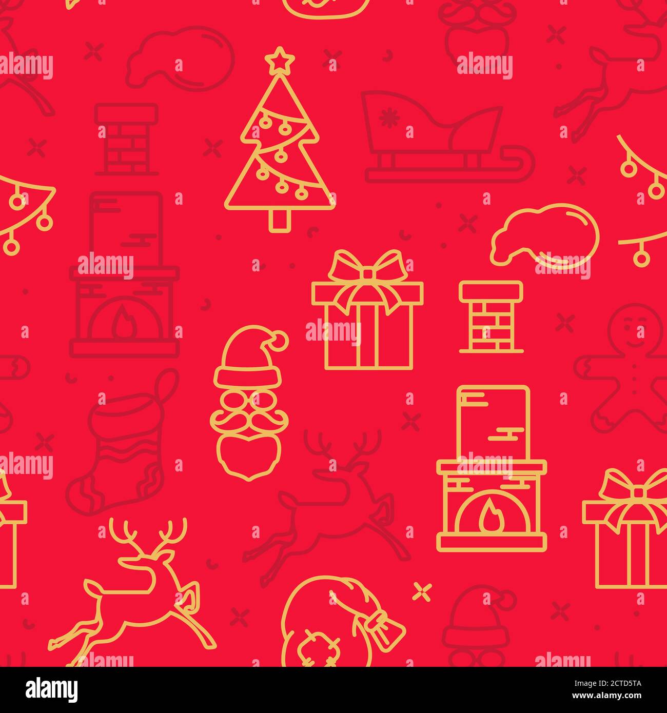 Red seamless pattern with Christmas symbols of a deer and santa Stock ...