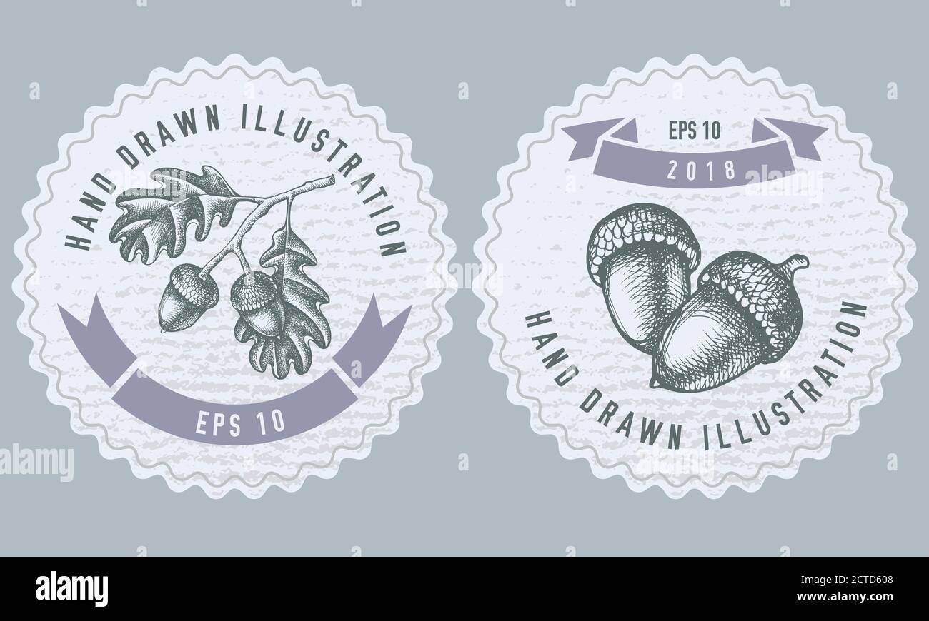 Monochrome labels design with illustration of oak Stock Vector Image ...