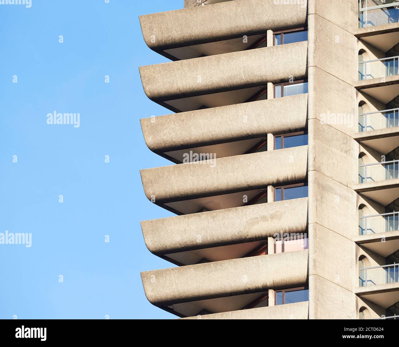 Exterior detail of Cromwell Tower, the Barbican Estate, City of London ...