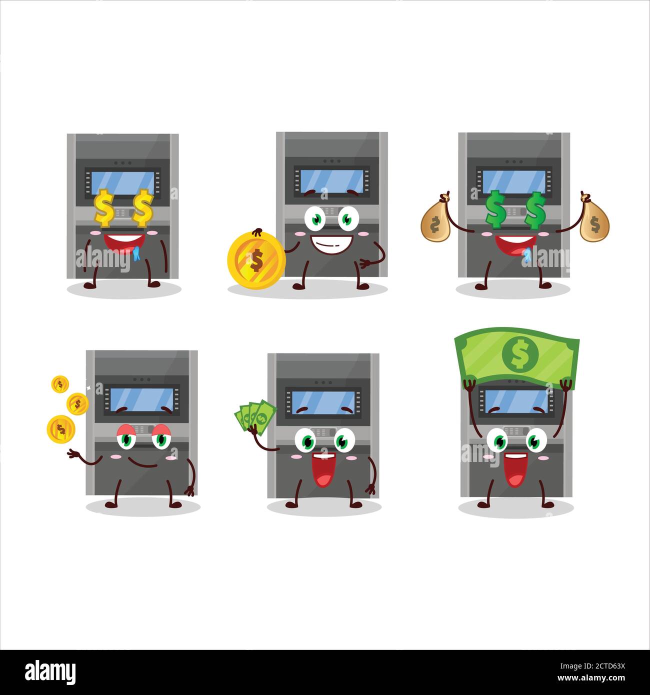 Atm machine cartoon character with cute emoticon bring money Stock ...