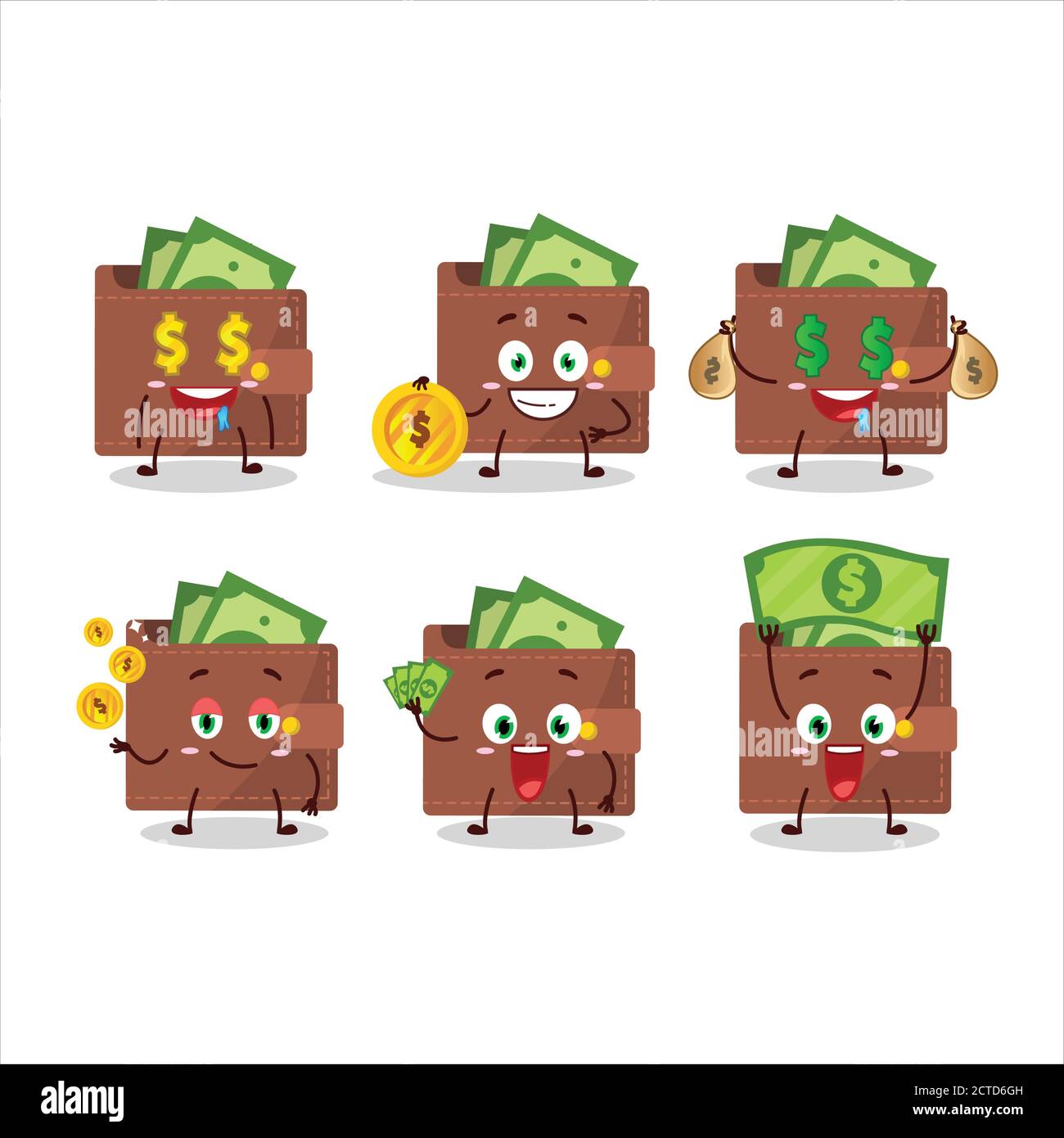 Brown wallet cartoon character with cute emoticon bring money Stock ...