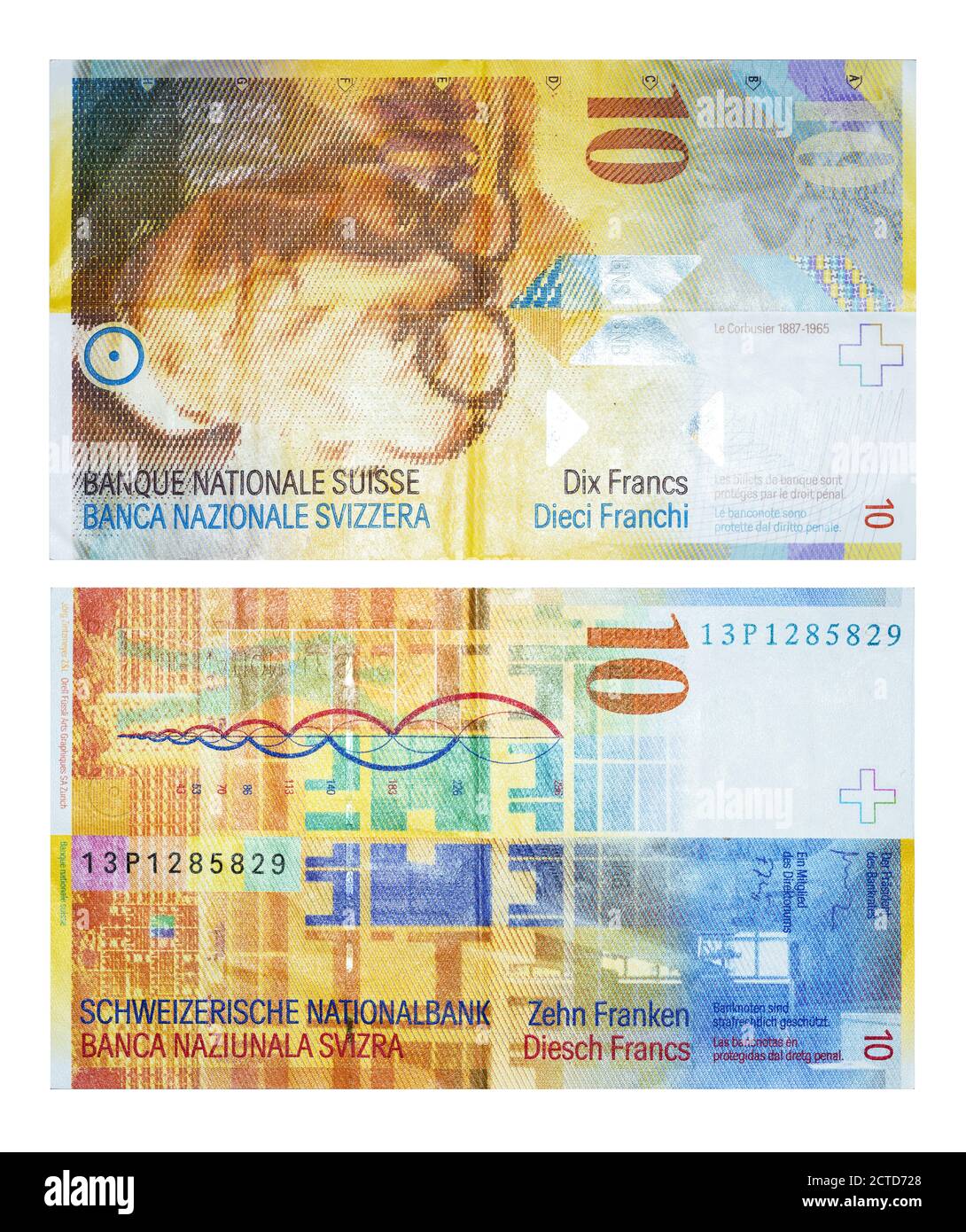 front side and backside of 10 Switzerland francs note Stock Photo - Alamy