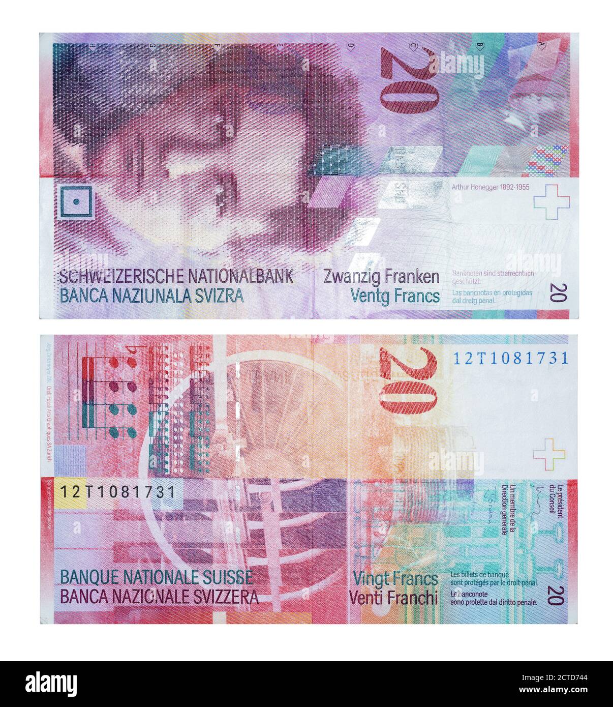 front side and backside of 20 Switzerland francs note Stock Photo - Alamy
