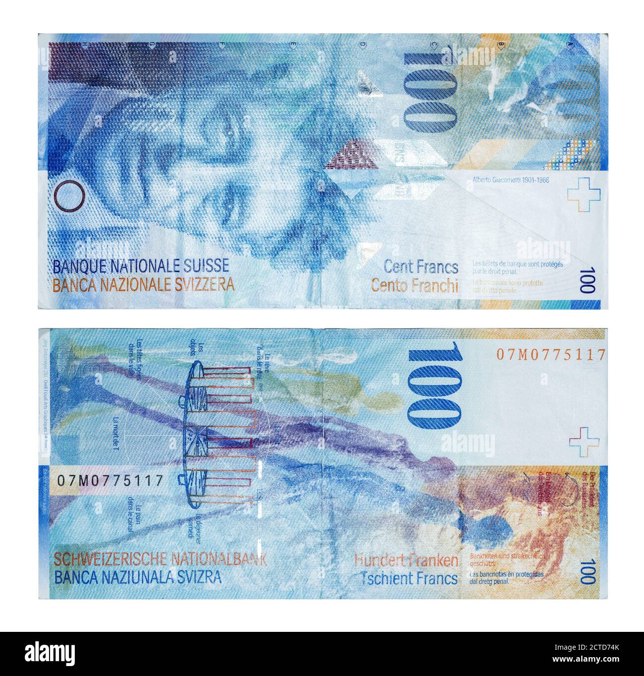front side and backside of 100 Switzerland francs note Stock Photo - Alamy