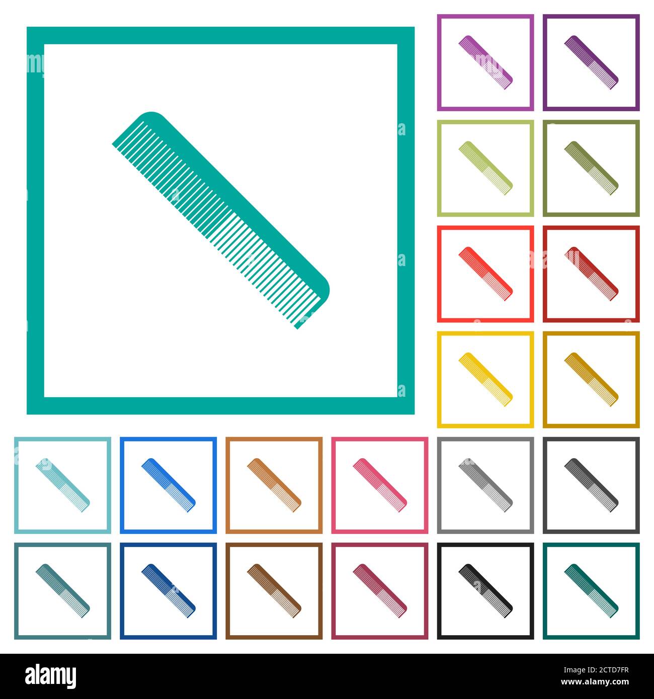 Simple comb flat color icons with quadrant frames on white background ...