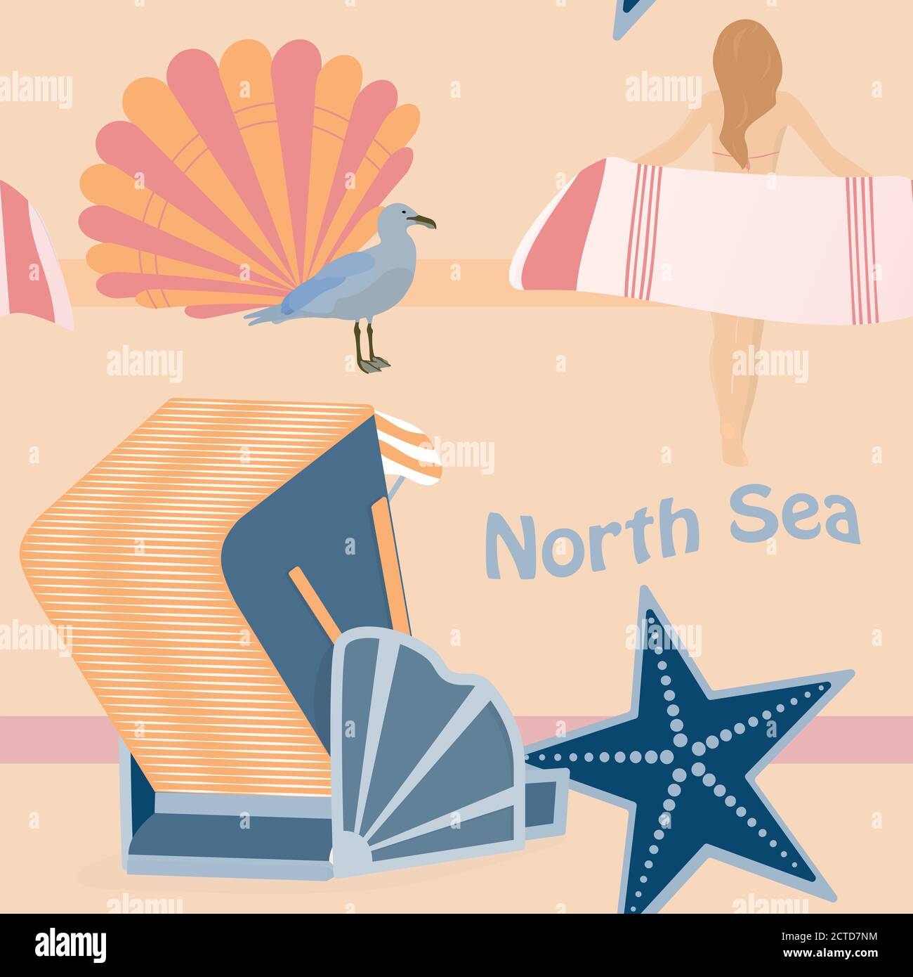 Pattern background. Seamless pattern of North Sea with shells in trendy ...