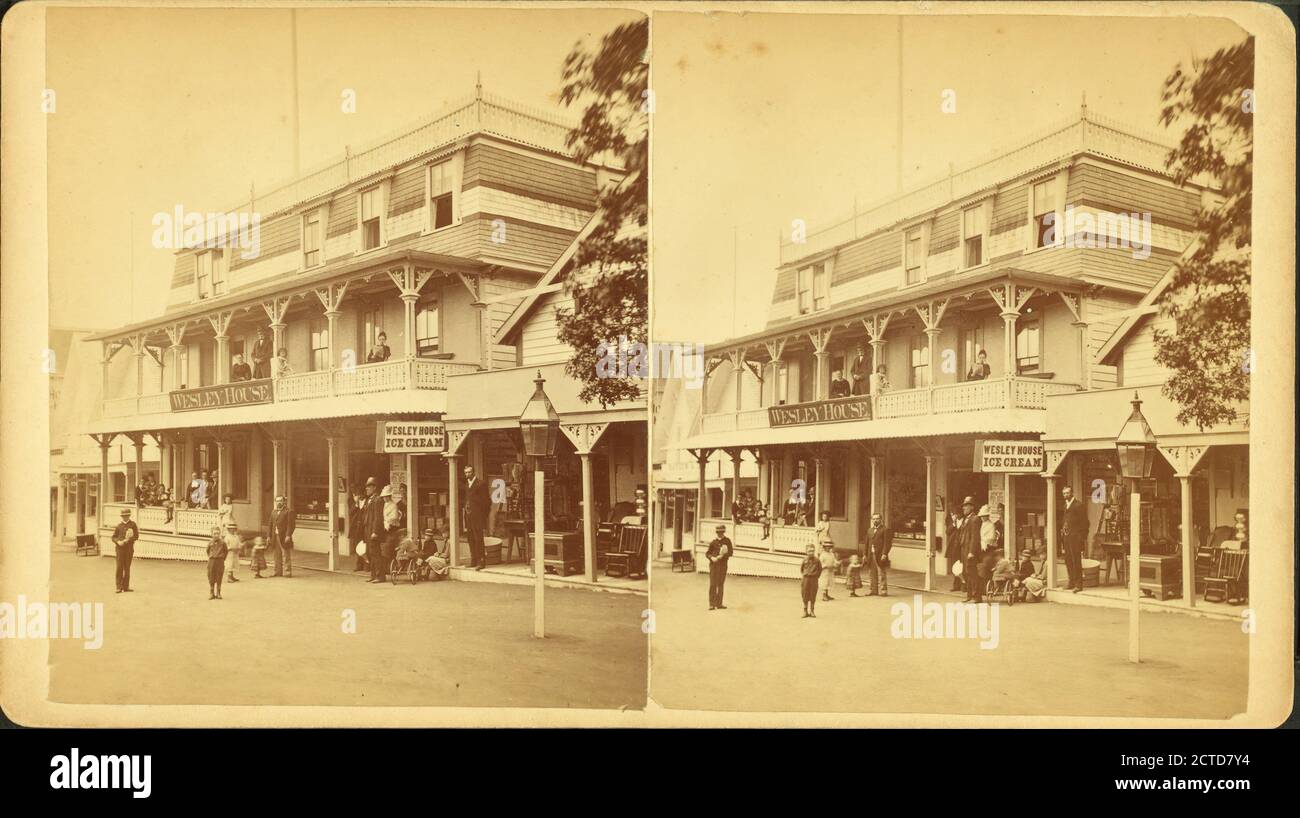 Wesley House, with sign for ice cream, store with merchandise next door ...