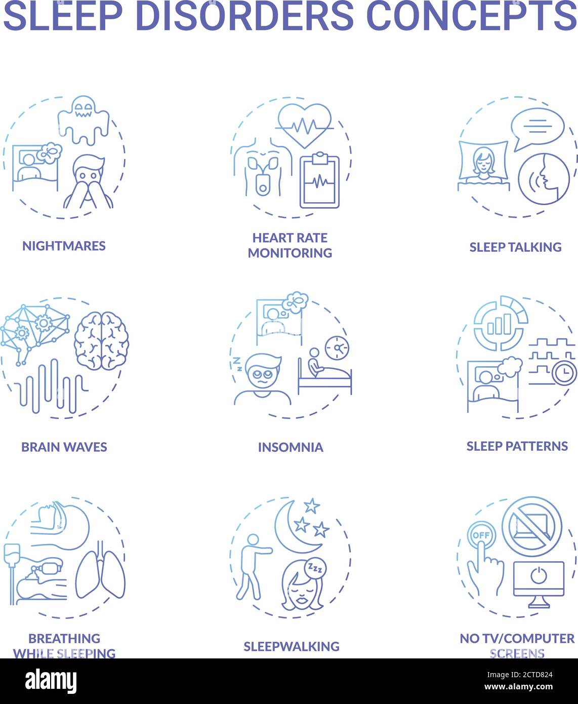 Sleep disorder blue gradient concept icons set Stock Vector Image & Art ...