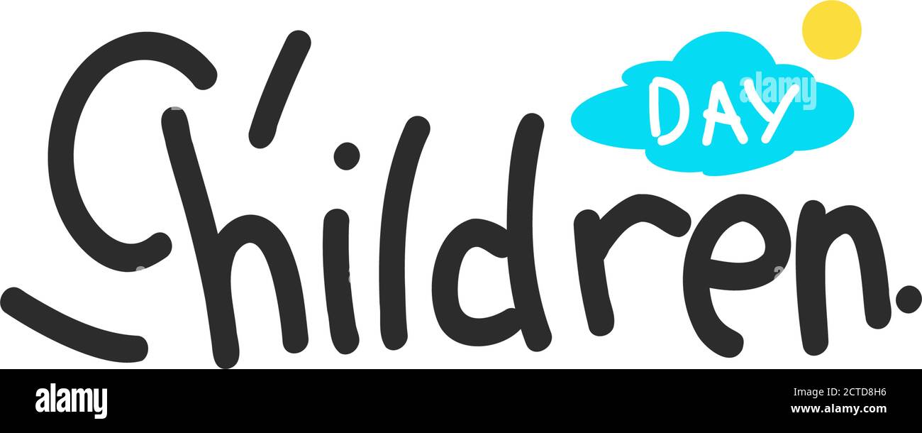Happy Children's Day greeting card. Doodle letters on white background ...