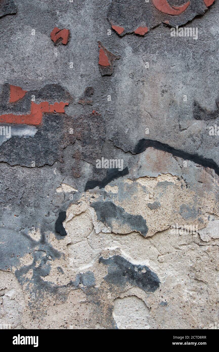 Old decrepit dirty plaster wall background with cracked structure. Old ...