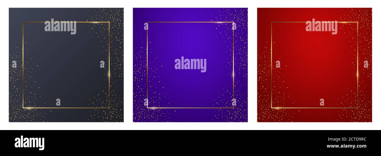 Grey, blue, red square with thin geometric border backgrounds set Stock ...