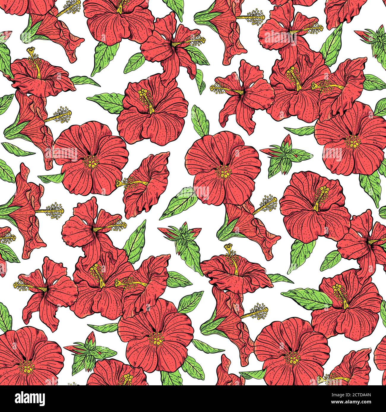 Vector Tropical Hibiscus Flowers Seamless Pattern Background Stock ...