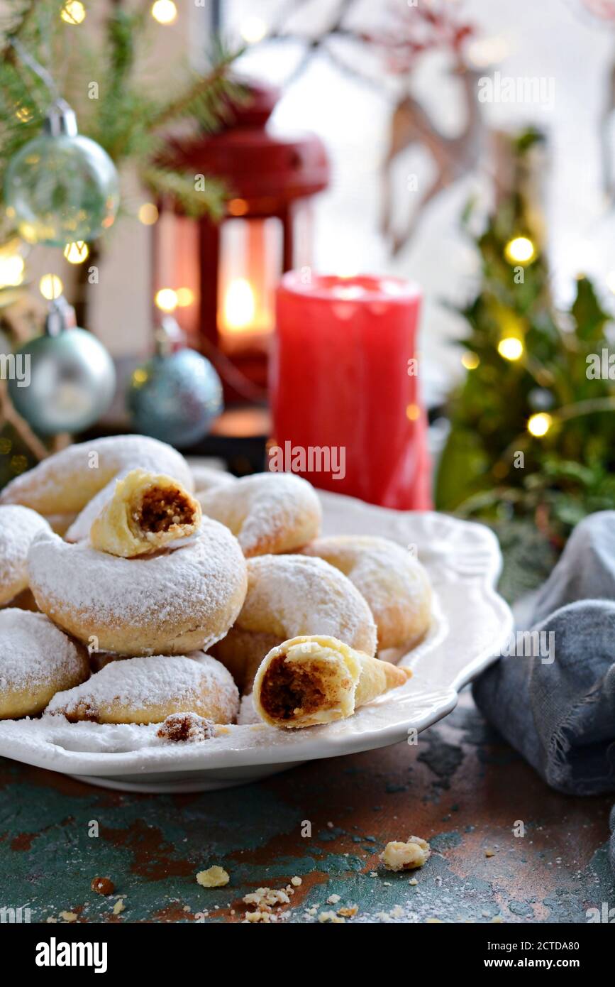 German and Austrian traditional crescent moon cookies with nut filling ...