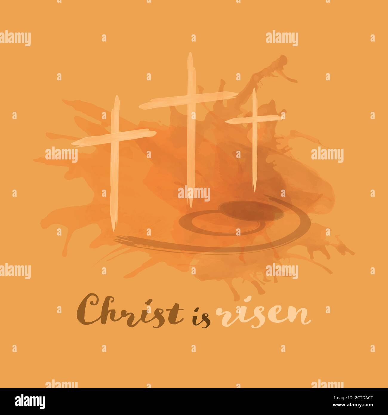 Christian worship and praise. Crosses and empty tomb in watercolor ...