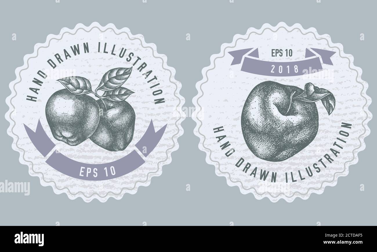 Monochrome labels design with illustration of apples Stock Vector Image ...