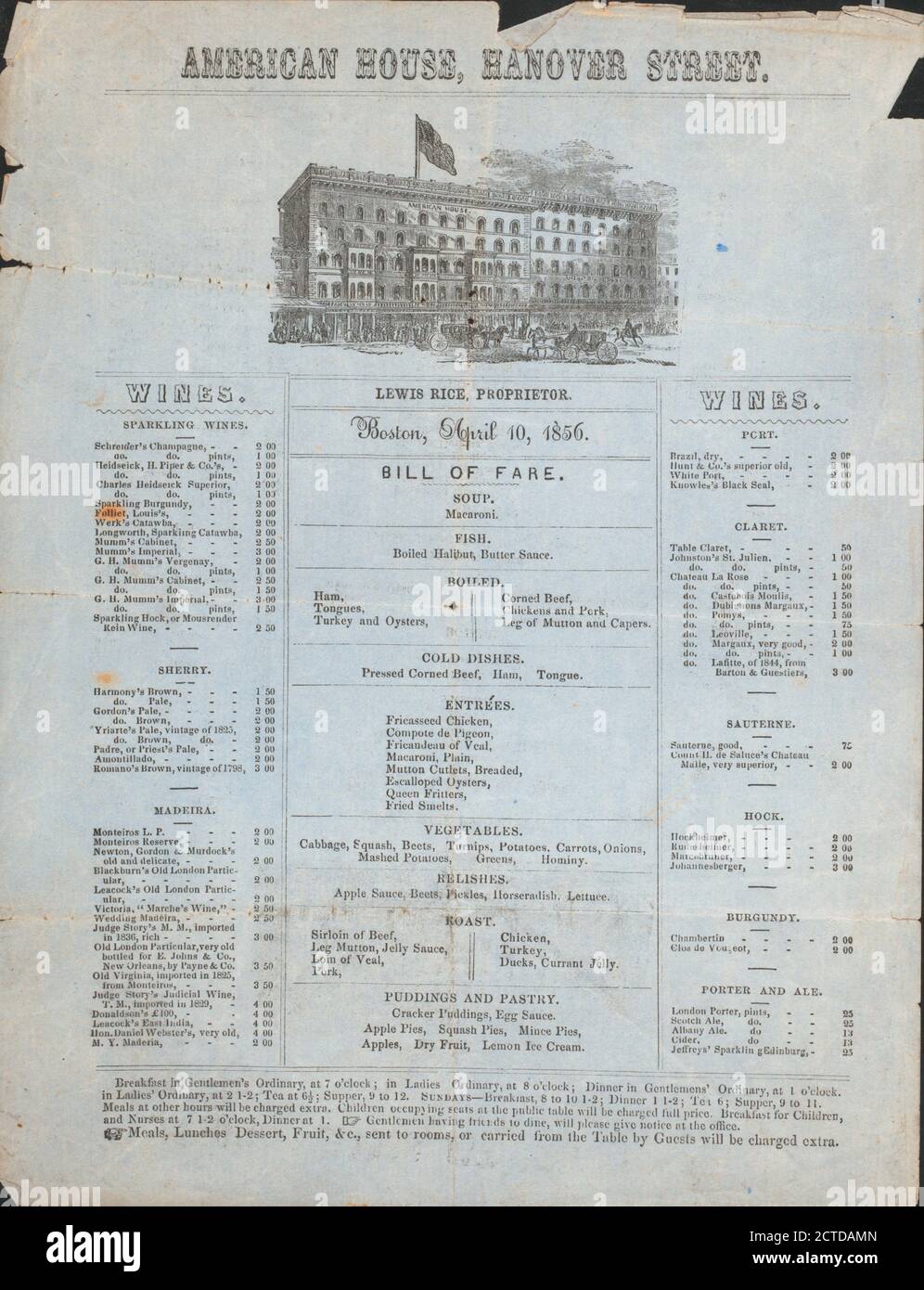 DAILY MENU held by AMERICAN HOUSE at 'BOSTON, MA' (HOTEL), still image ...