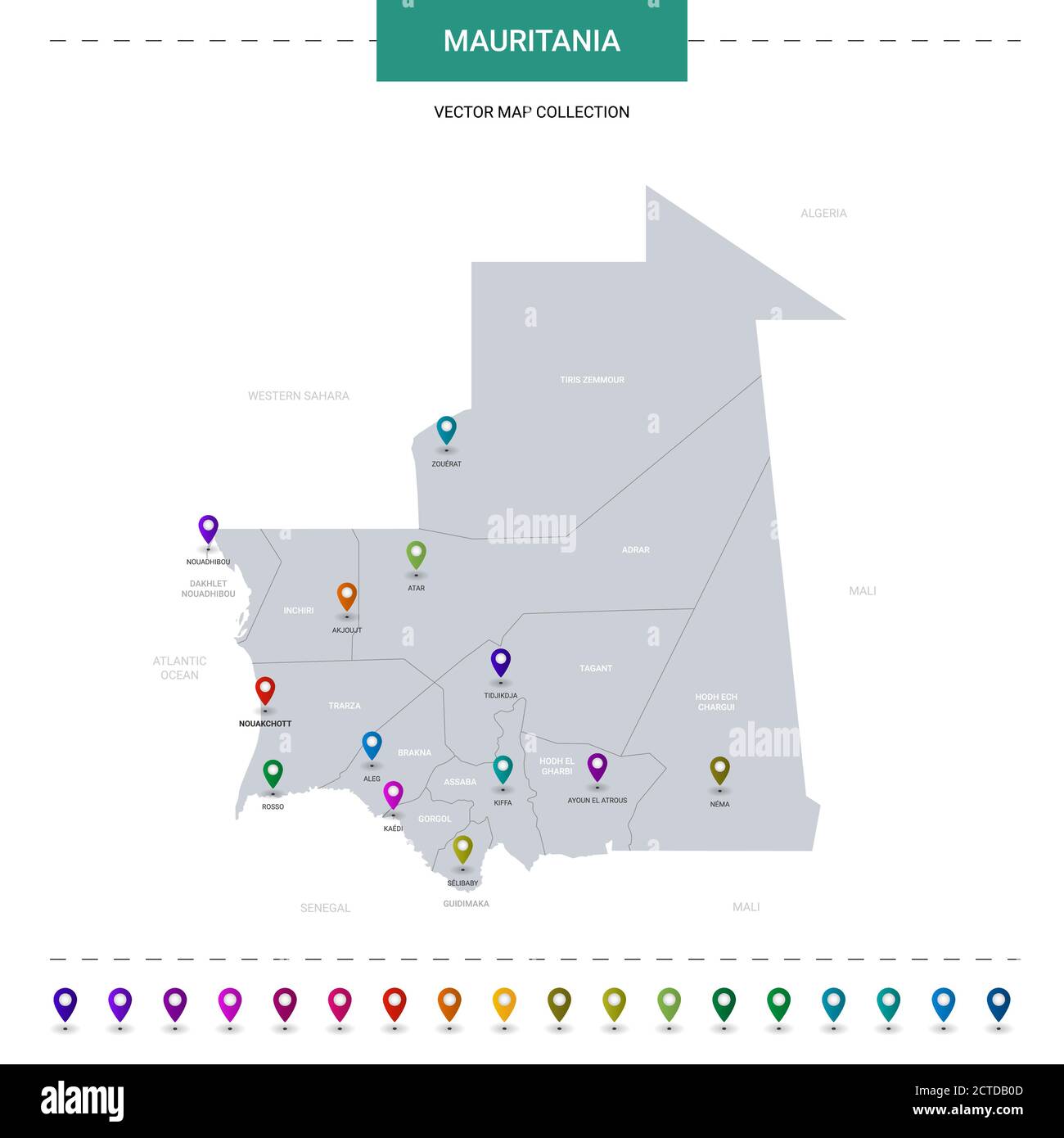 Mauritania map with location pointer marks. Infographic vector template ...
