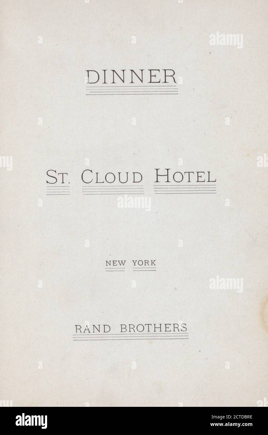 DAILY MENU held by RAND BROTHERS at 'ST. CLOUD HOTEL, NEW YORK' (HOTEL ...