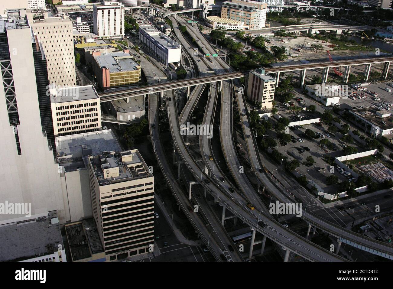 Archival September 2005 aerial view of bridges and ramps leading to ...