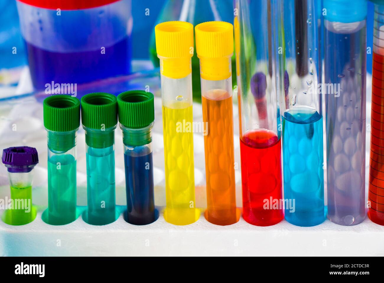 Laboratory instruments, glassware and reagents, colorful liquid ...