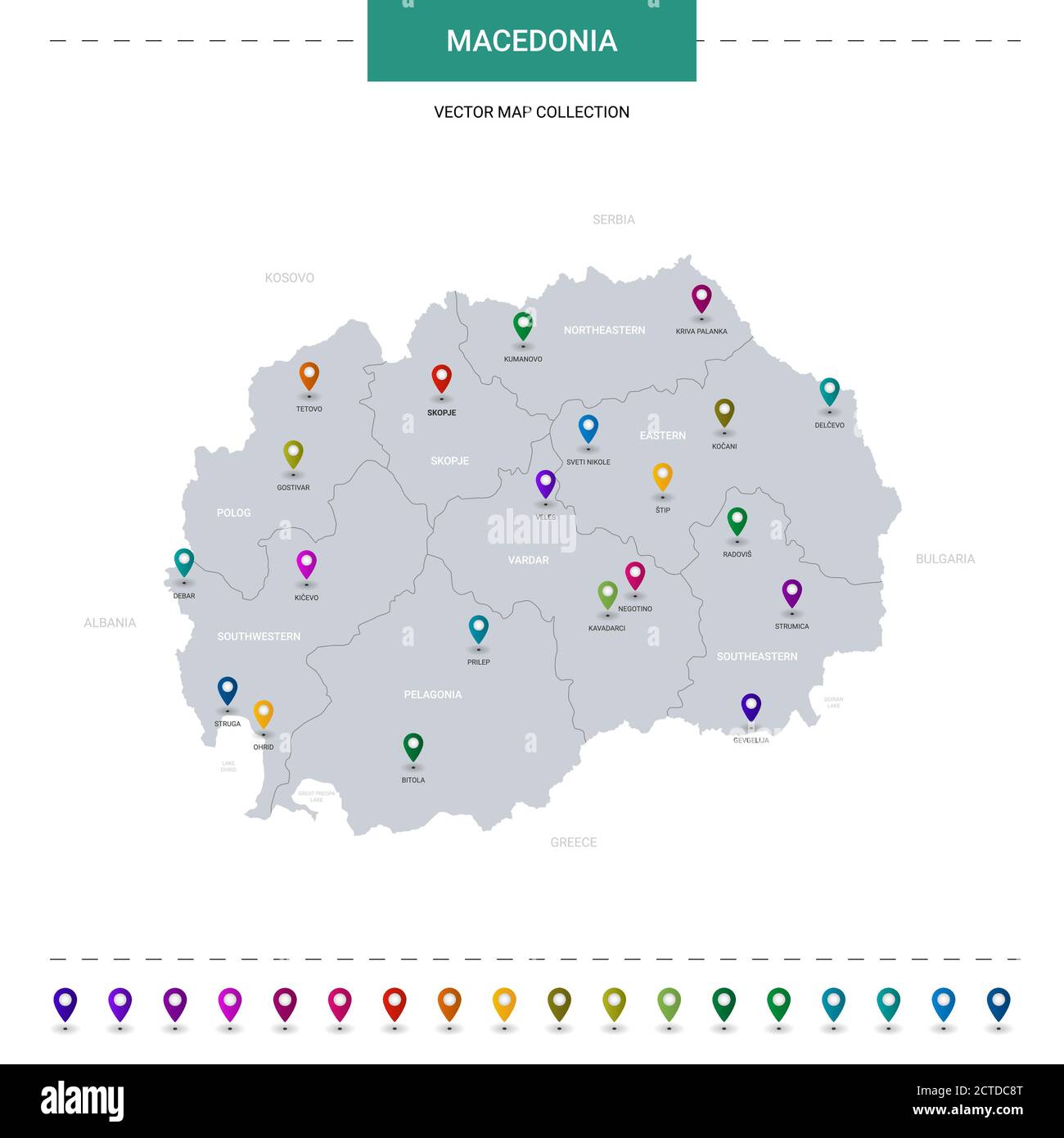 Macedonia map with location pointer marks. Infographic vector template ...