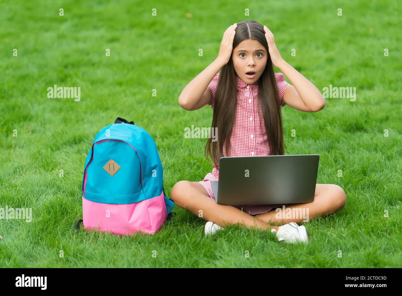 have some problems. online education. back to school. teen girl use ...