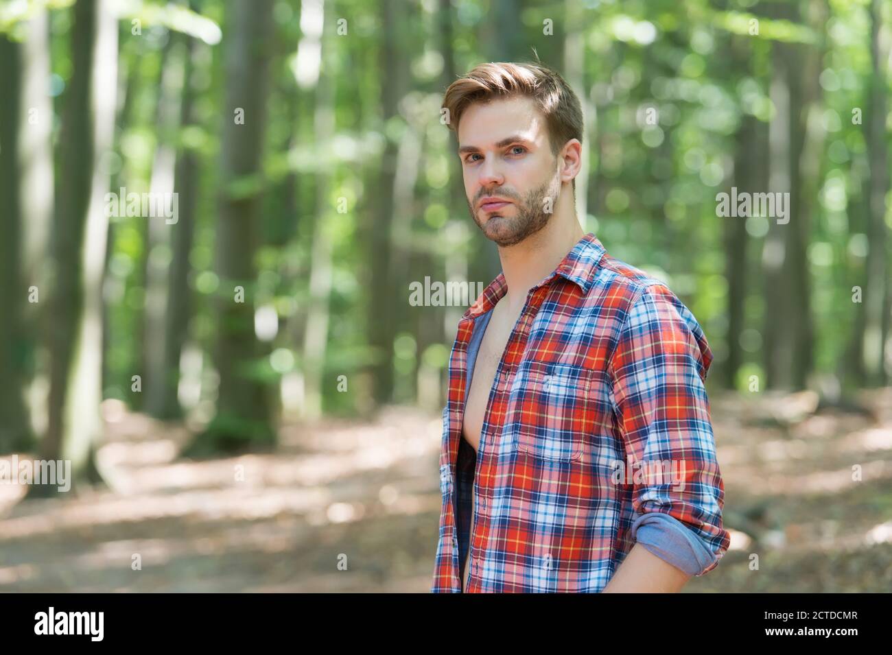 Welcome summer. Handsome guy on natural landscape. Summer vacation ...