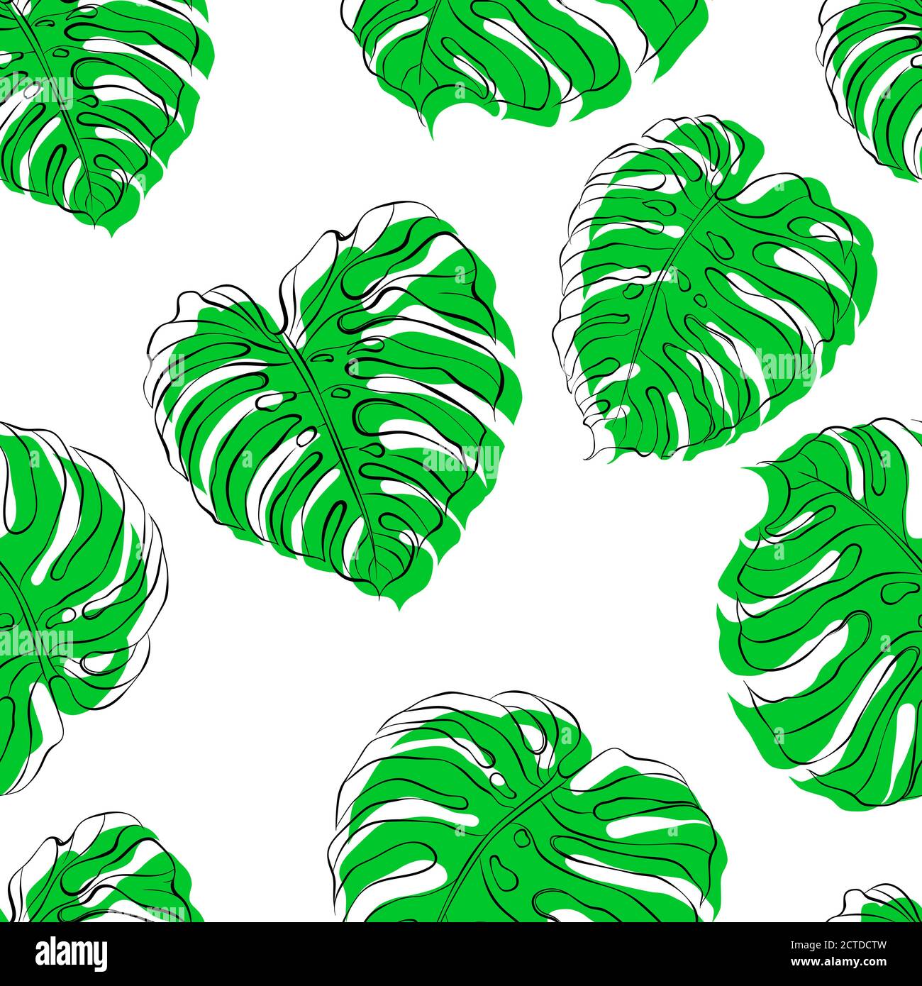 Seamless vector pattern with monstera tropical leaf on white background ...