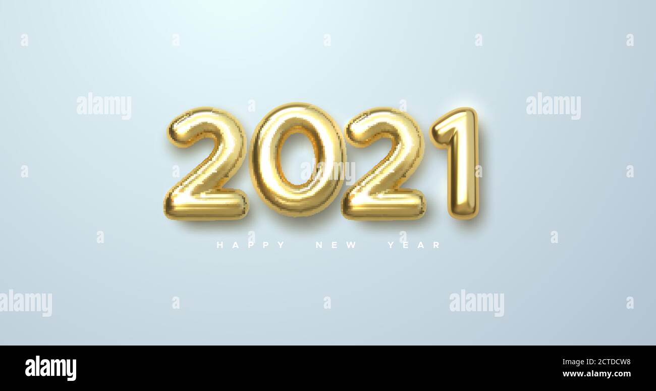 Happy New 2021 Year. Holiday vector illustration of golden metallic ...