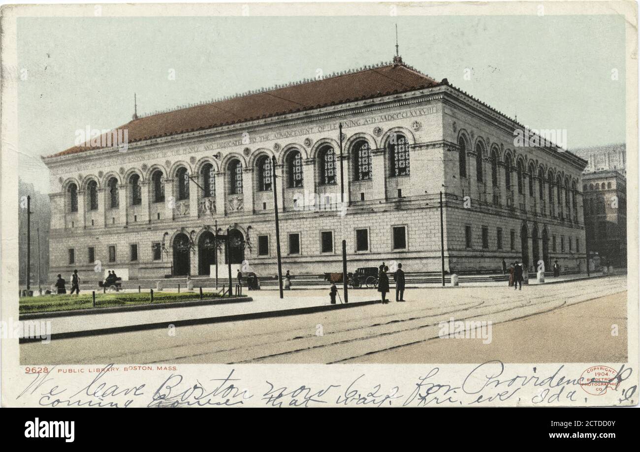 Public Library, Front View, Boston, Mass., still image, Postcards, 1898 ...