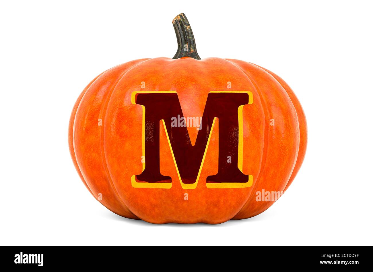Letter M Halloween Font. Pumpkin with carved letter, 3D rendering ...