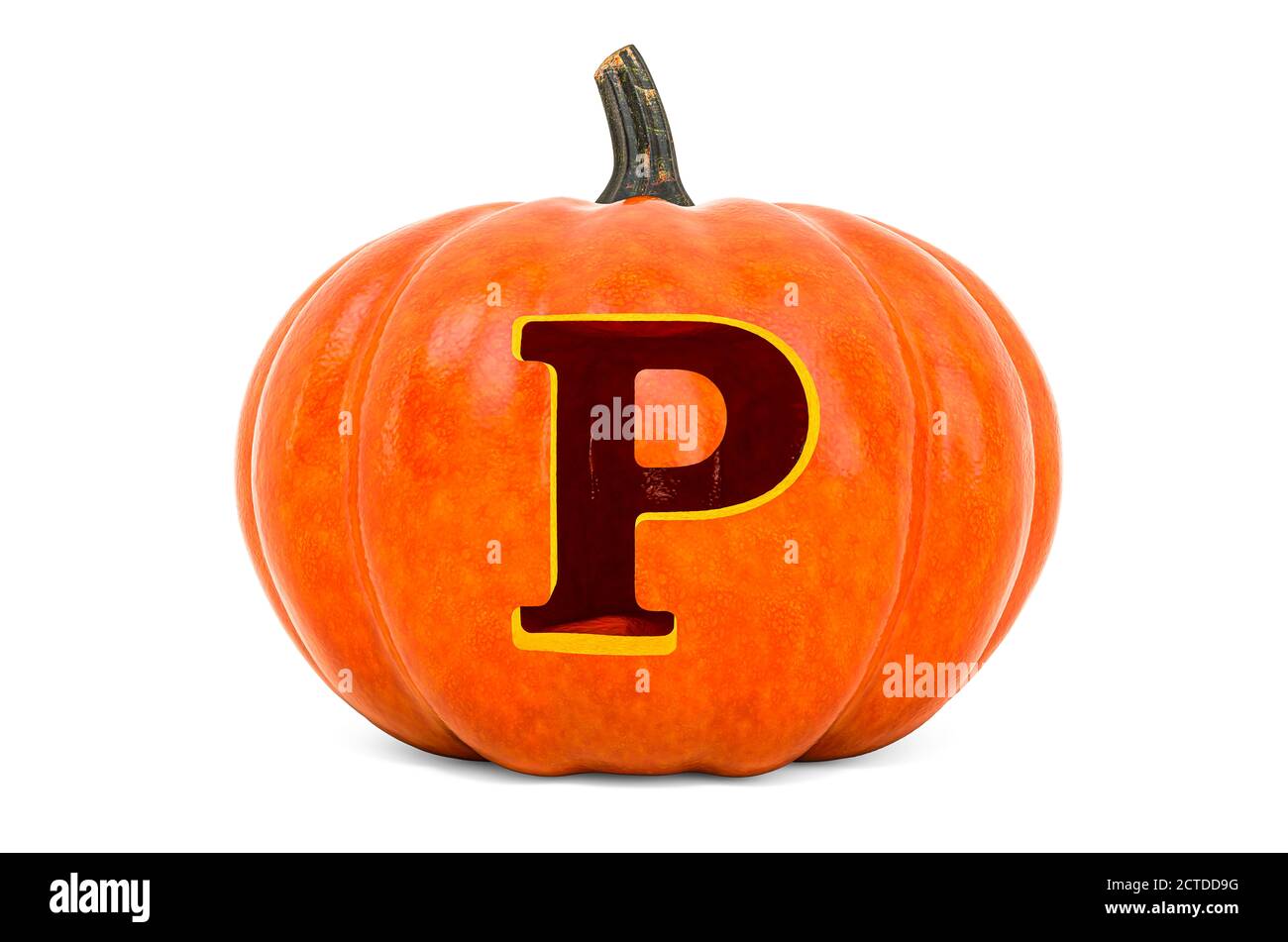 Letter P Halloween Font. Pumpkin with carved letter, 3D rendering ...