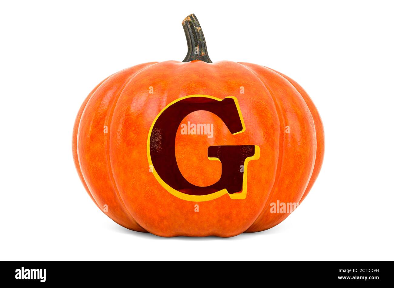 Letter G Halloween Font. Pumpkin with carved letter, 3D rendering ...