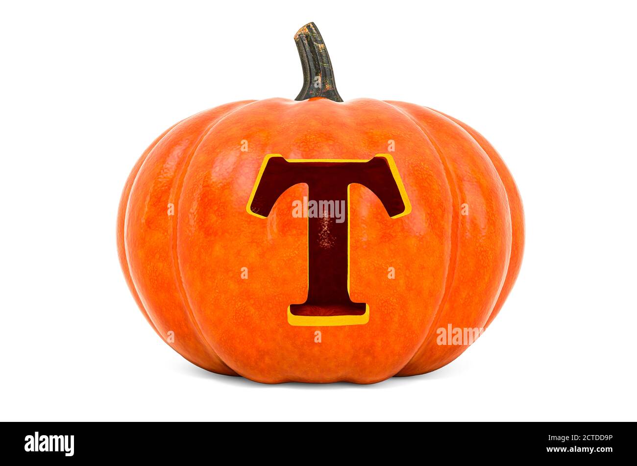 Letter T Halloween Font. Pumpkin with carved letter, 3D rendering ...