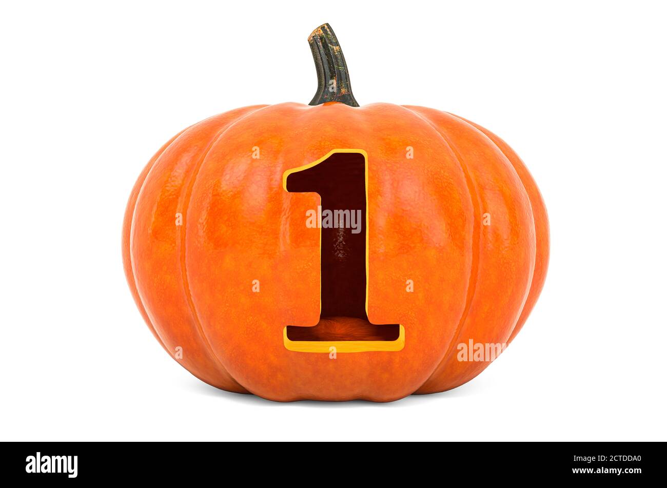 Number 1 Halloween Font. Pumpkin with carved 1, 3D rendering isolated ...