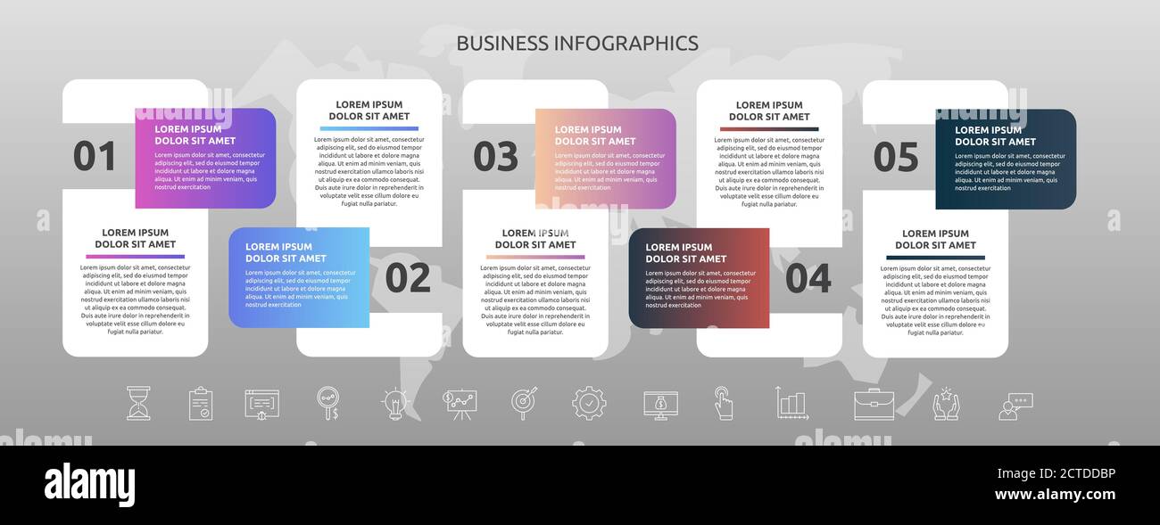 Infographics rectangle with 5 steps, icons. Vector template used for ...