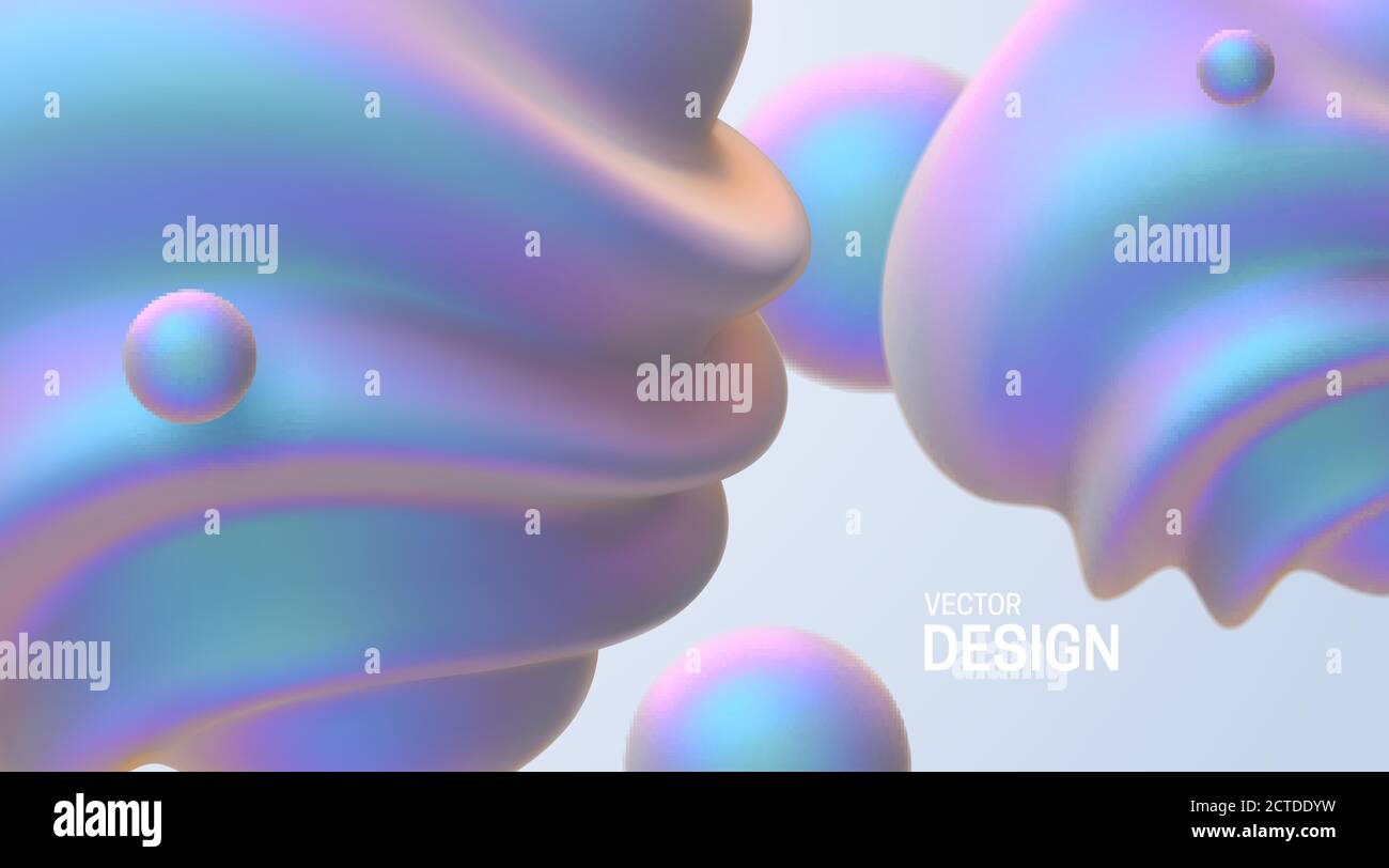 Abstract background with 3d pearlescent shapes. Pastel bubbles. Vector ...