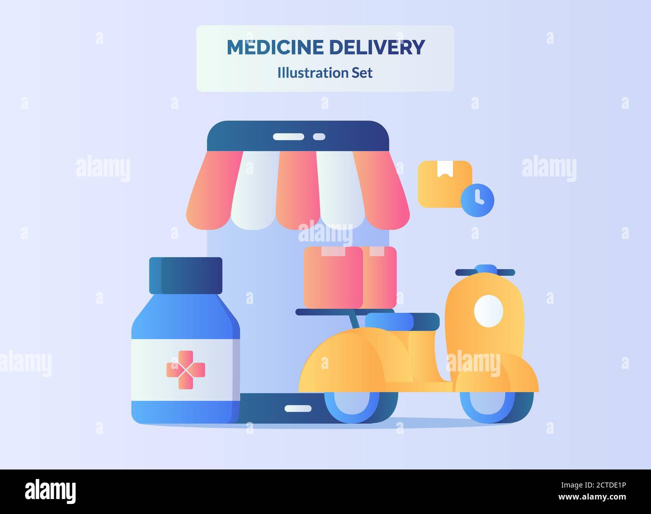 Medicine delivery concept scooter motorbike carry pharmacy box with ...