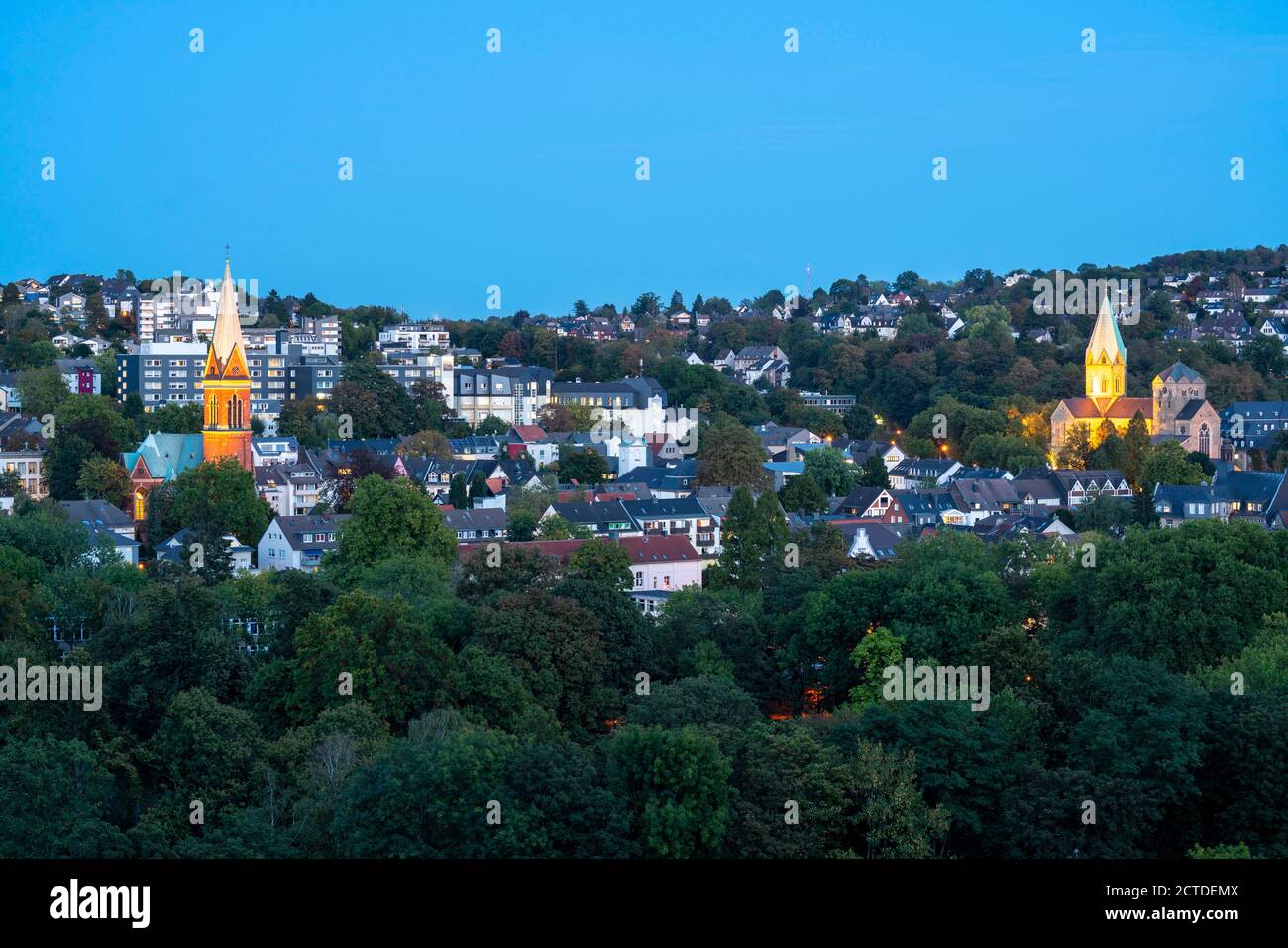 The Protestant Church in Essen-Werden, behind it the Protestant ...