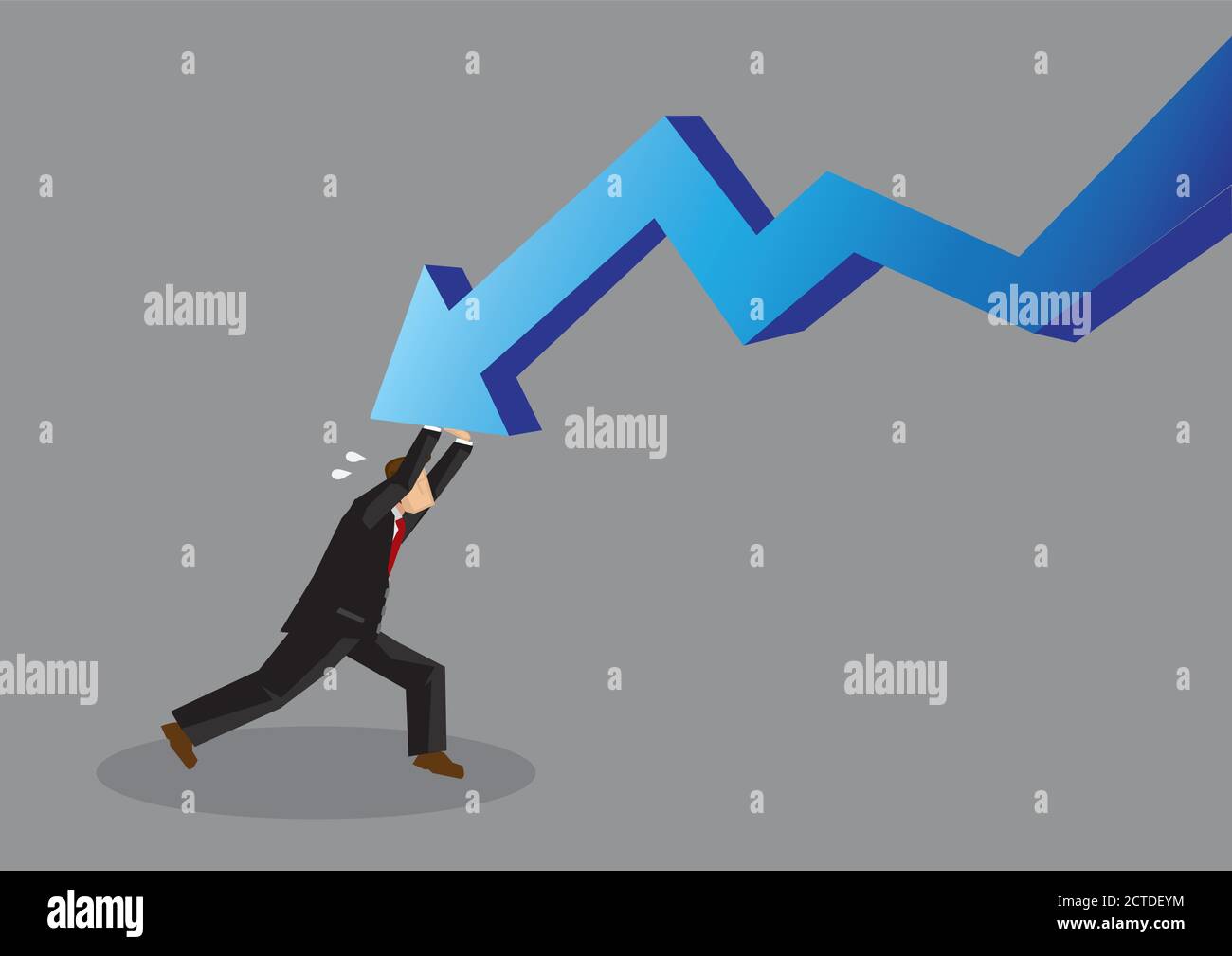 Cartoon businessman pushing back hard and resisting a bold descending ...