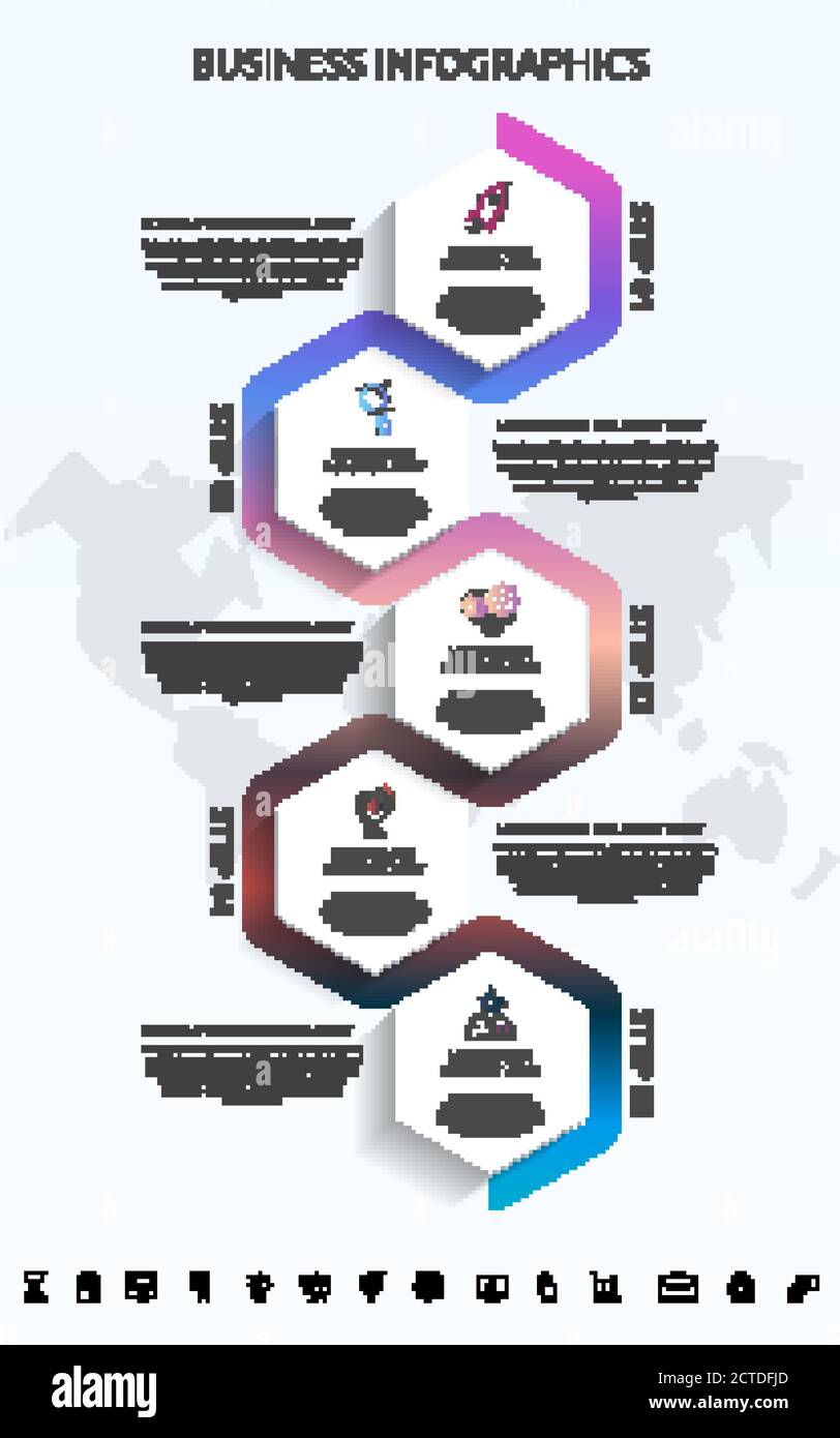 Vector infographic template hexagons for five icons, diagram, graph ...