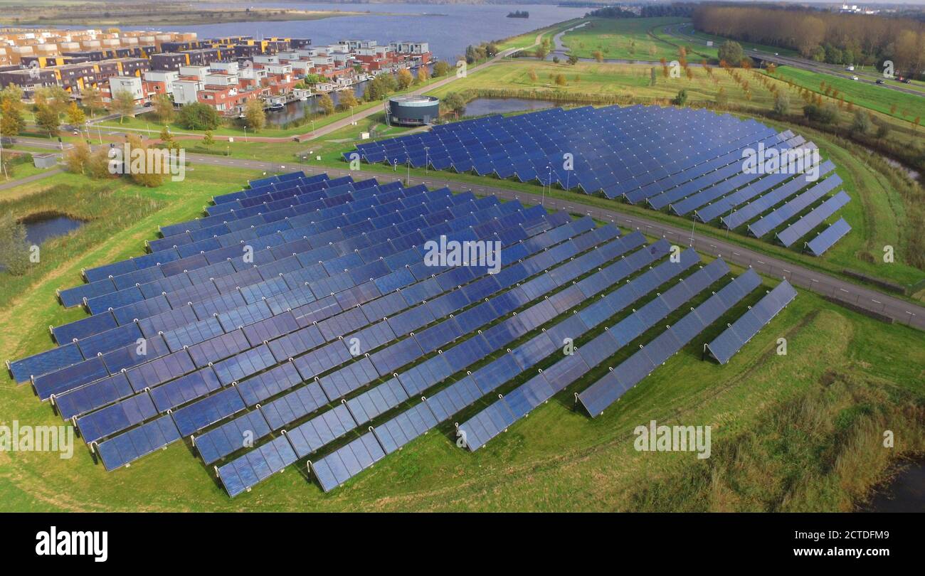 Aerial view on a Solar panel island Stock Photo - Alamy