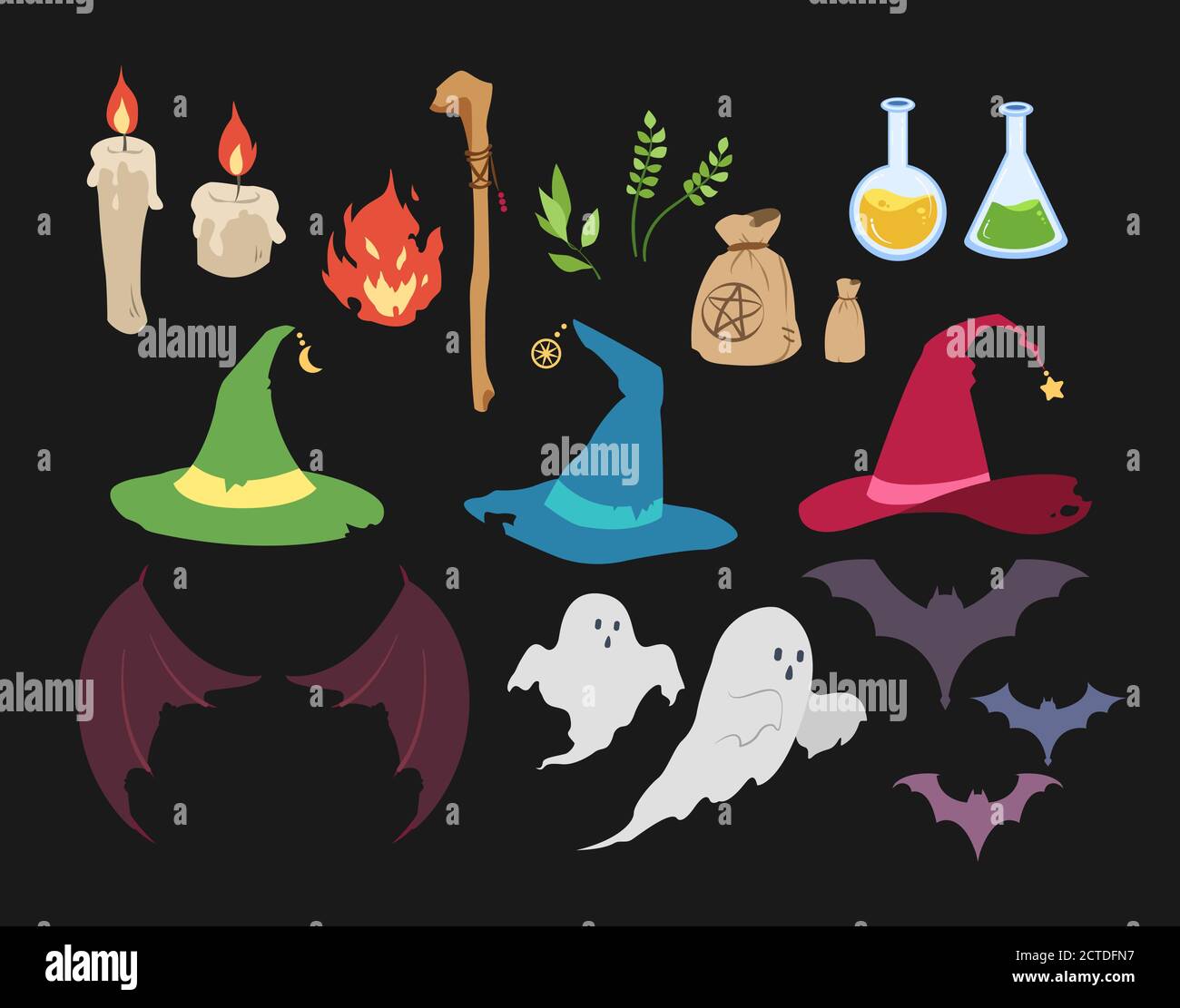 Witch and spooky ghost, halloween items set on witchcraft Stock Vector ...