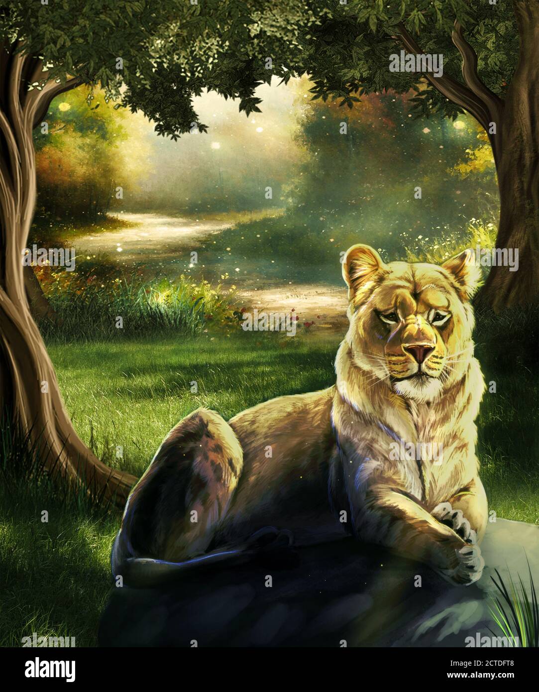 Artistic abstract 3d rendering digital paint illustration of a lion ...