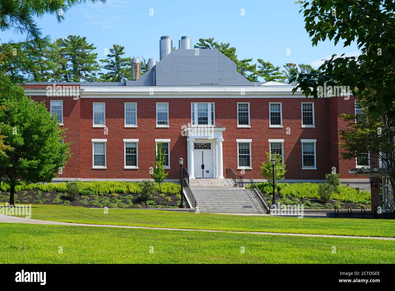 BRUNSWICK, ME -8 AUG 2020- View of the campus of Bowdoin College, a ...