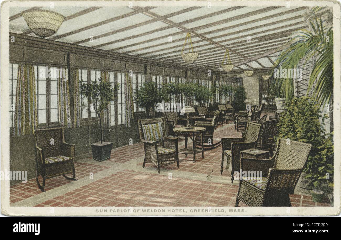 Sun Parlor of Weldon Hotel, Greenfield, Mass., still image, Postcards ...
