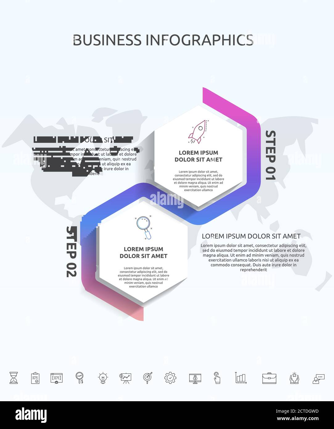 Vector infographic template hexagons for 2 icons, diagram, graph ... Vector infographic template hexagons for 2 icons, diagram, graph ...