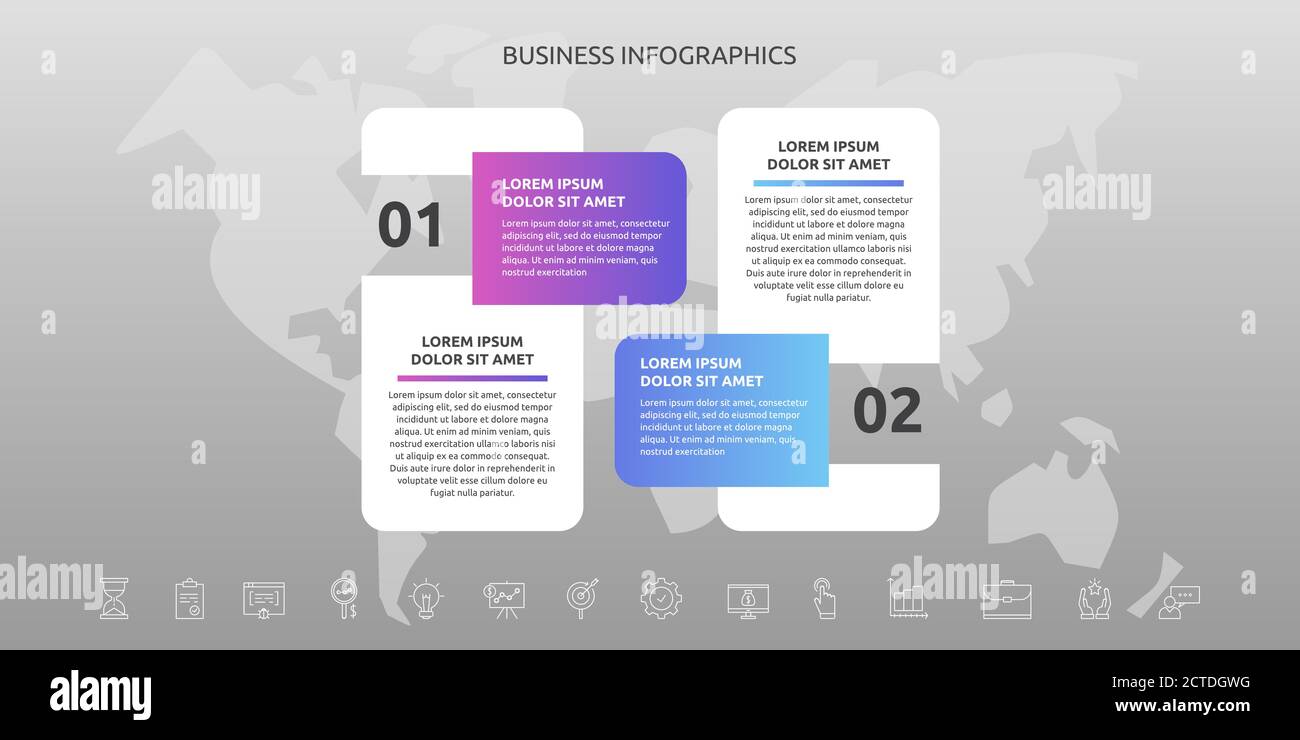 Infographics rectangle with 2 steps, icons. Vector template used for ...