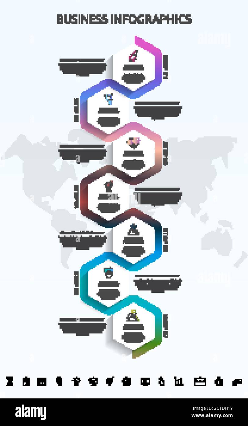 Vector infographic template hexagons for seven icons, diagram, graph ...