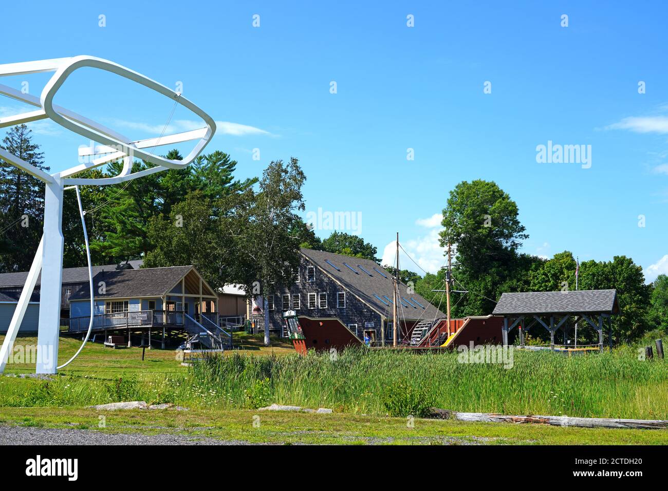 BATH, ME -8 AUG 2020- Exterior view of the Maine Maritime Museum with ...